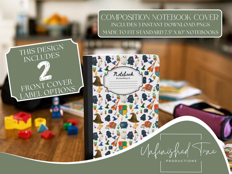 Wizarding Fun Notebook Cover PNG | Printable Composition Notebook Cover ...