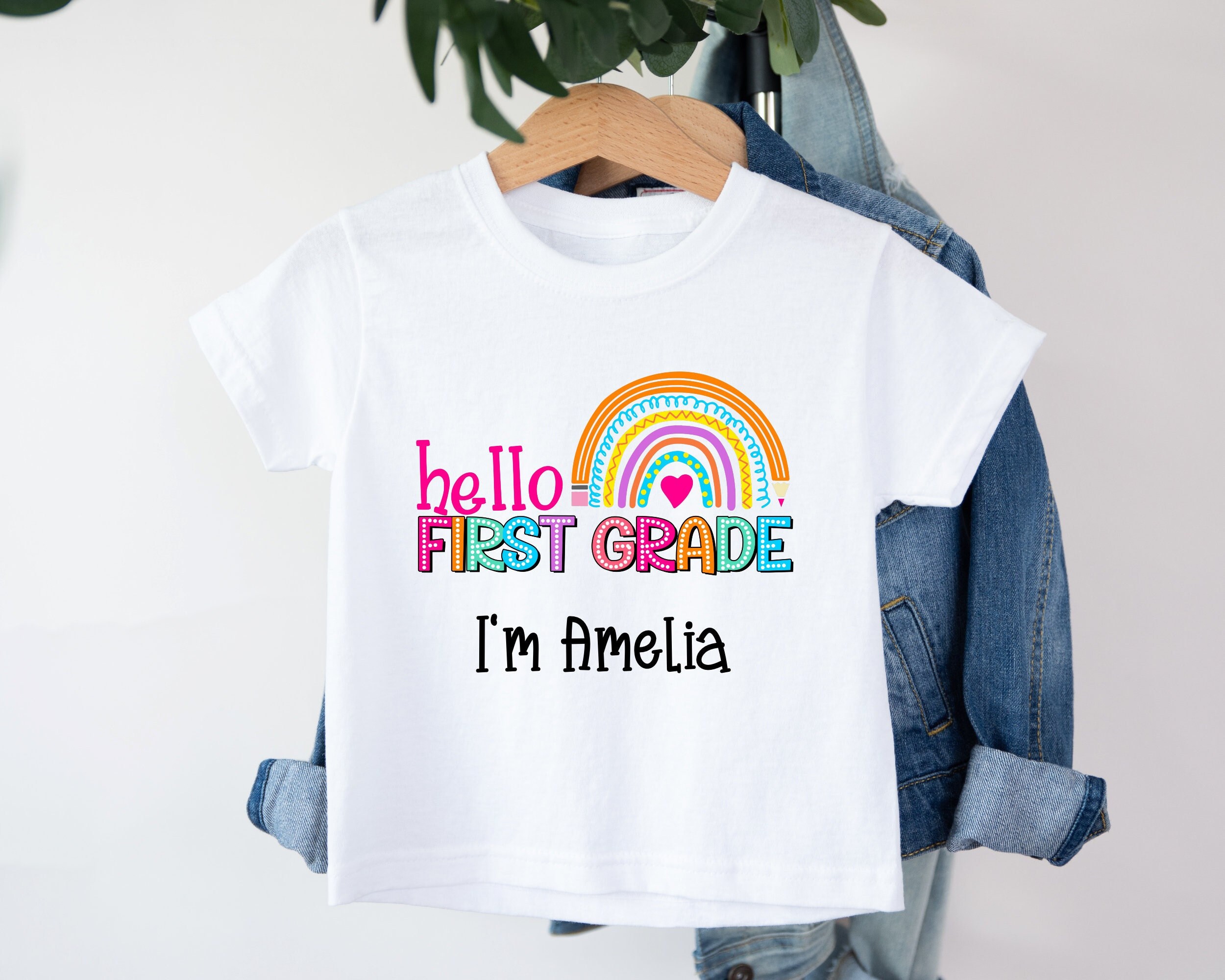 Personalized Hello First Grade Shirt, Custom Back to School Kids Shirt ...