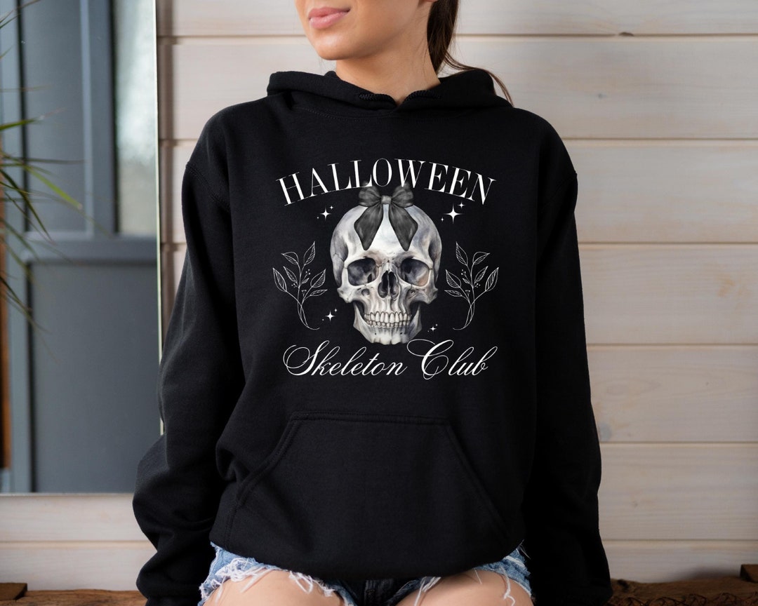 Scary Skeleton Social Club Hoodie, Coquette Halloween Hoodie, Halloween Hoodie, Girly Halloween ...