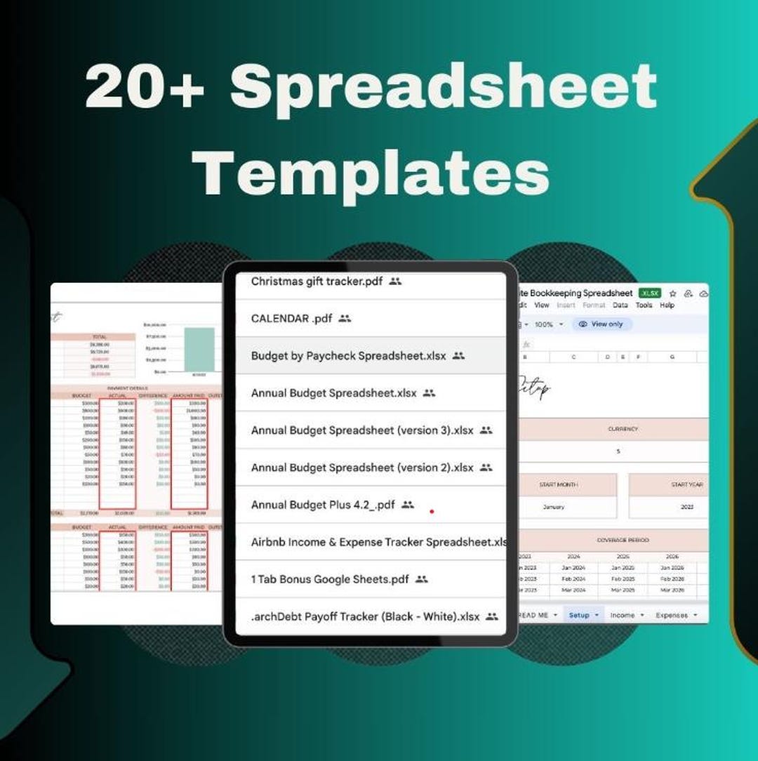 20 Ultimate Excel & Google Sheets Bundle, Editable Planners for ...