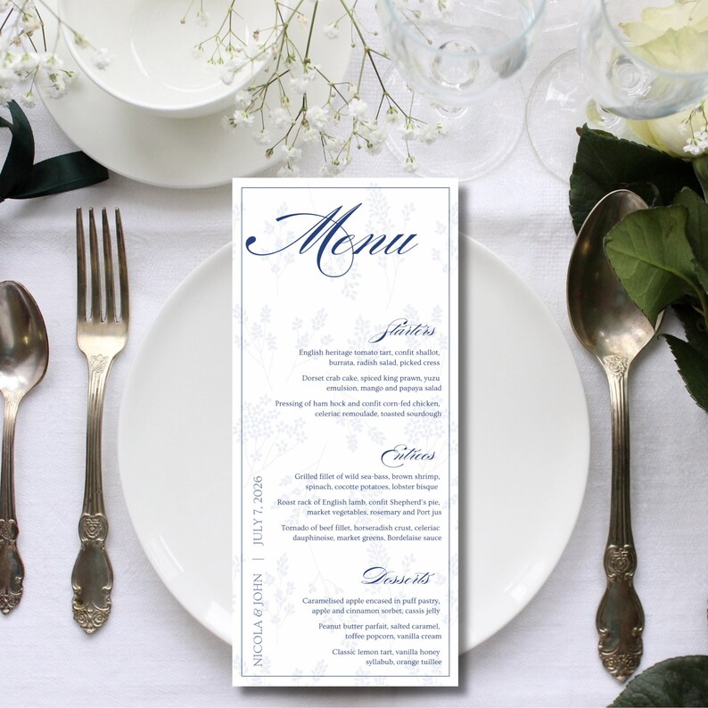 Traditional Wedding Menu Template, Calligraphy Script Wedding Dinner ...