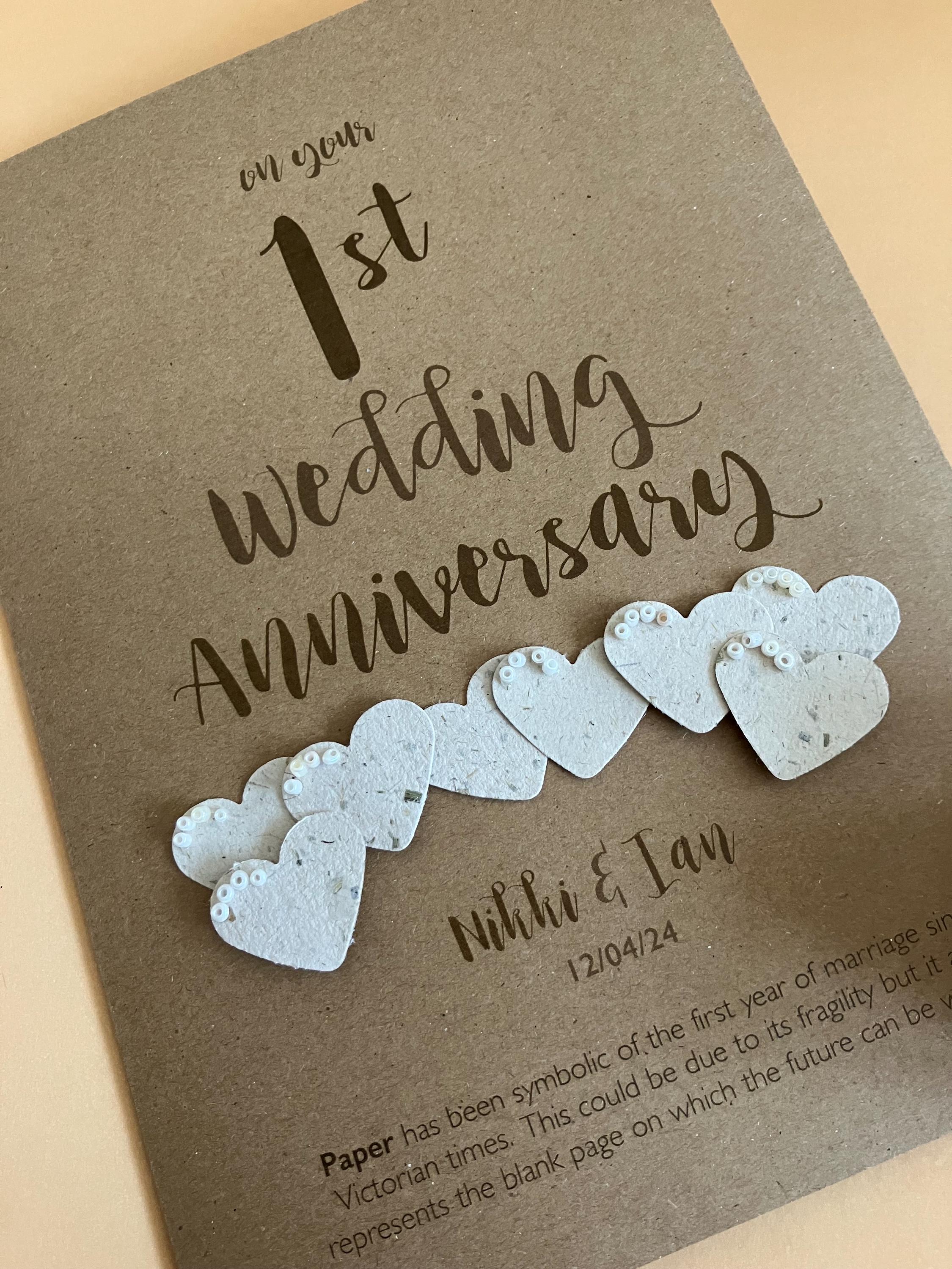 Paper (1st) 1 Year Wedding Anniversary Card - Personalised With Names ...