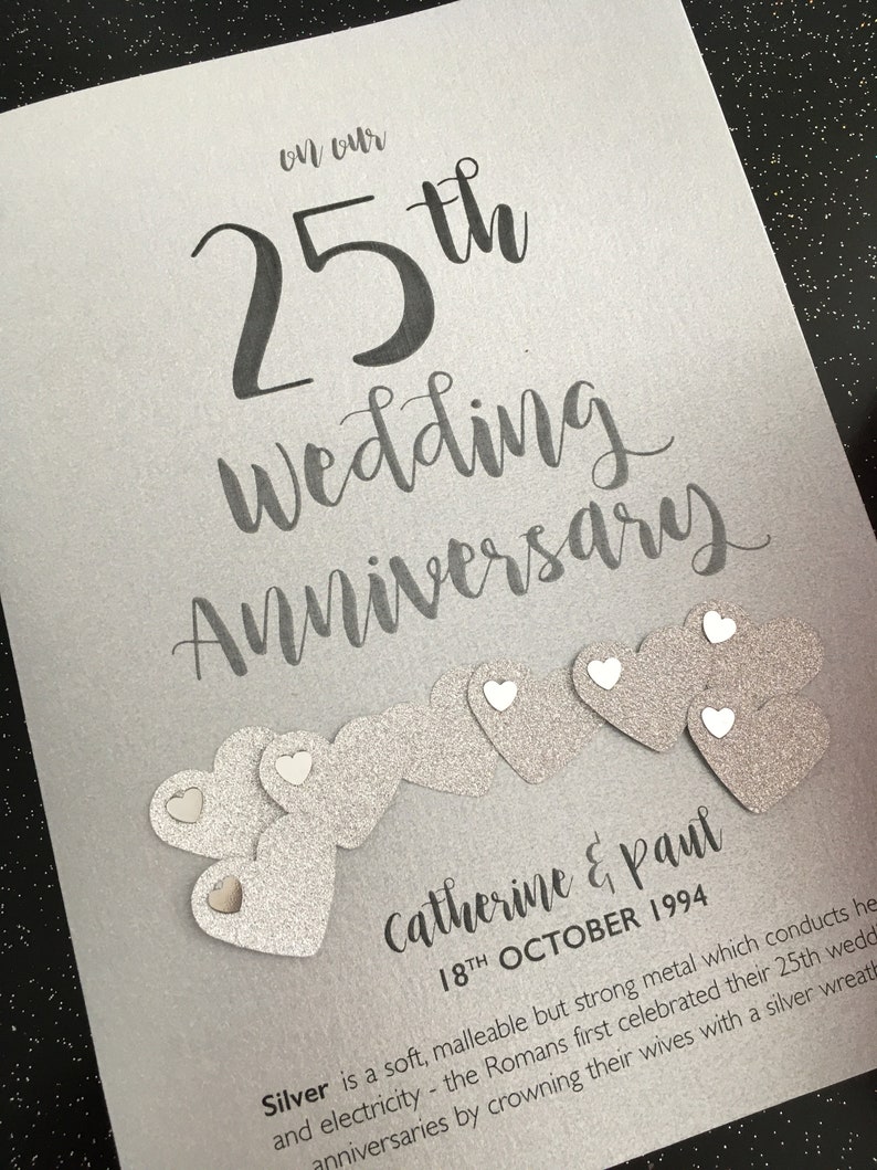 Silver 25th 25 Years Wedding Anniversary Card Personalised | Etsy