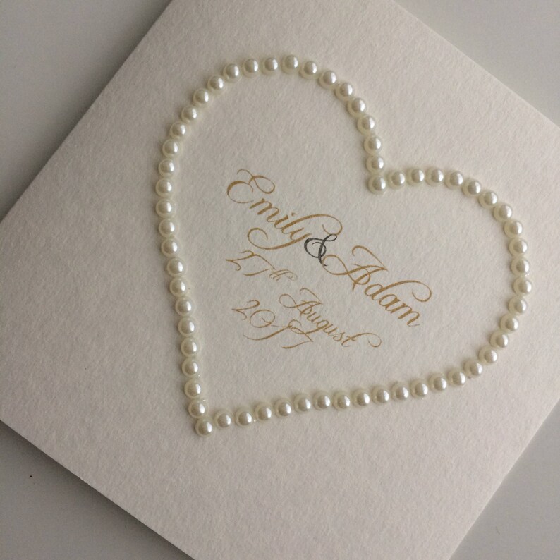 Wedding Congratulations Pearl Heart Personalised Card - Etsy