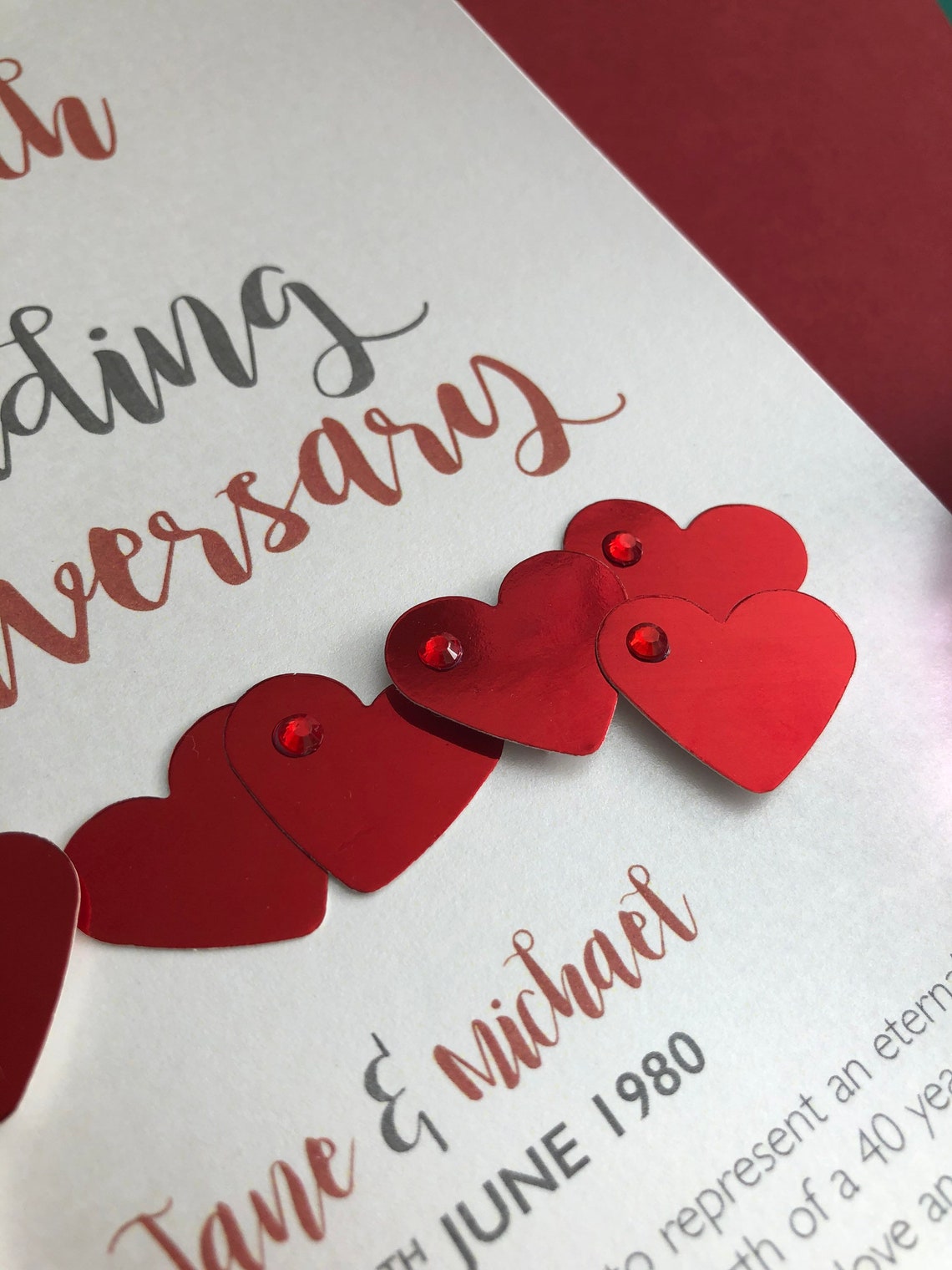 Ruby 40th 40 years Wedding Anniversary Card Personalised | Etsy