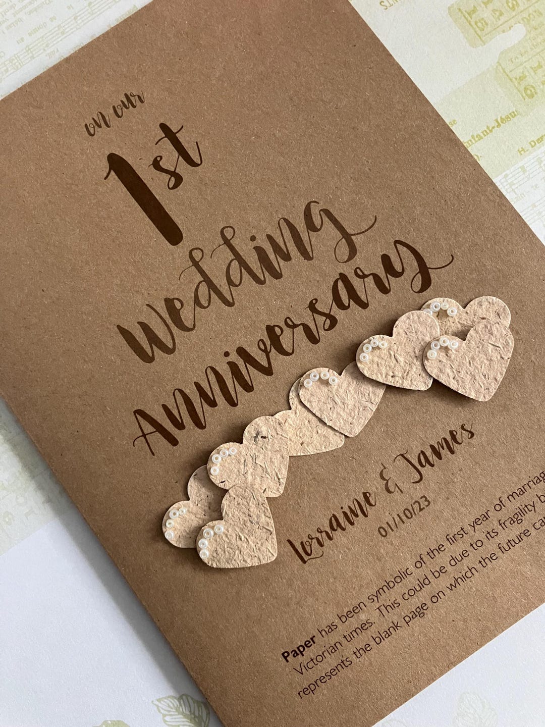 Paper (1st) 1 Year Wedding Anniversary Card - Personalised With Names ...