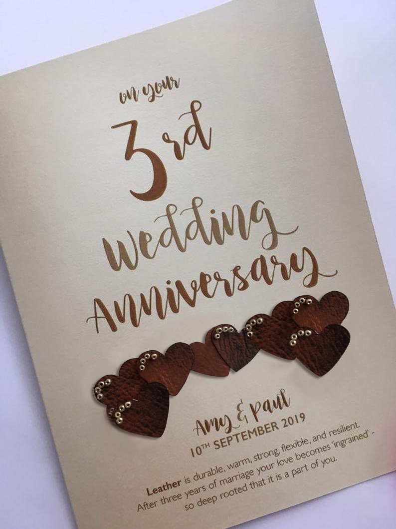 Leather 3rd 3 Years Wedding Anniversary Card Personalised | Etsy