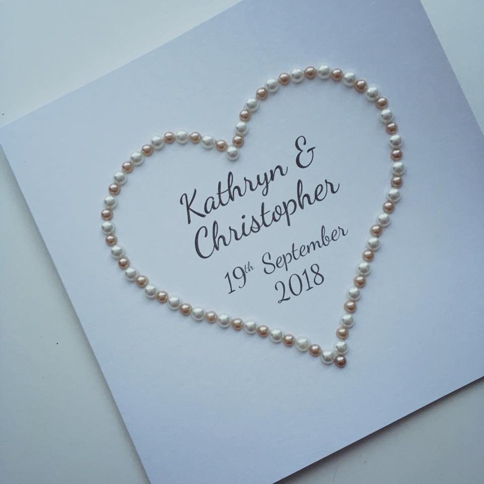 Wedding Congratulations Pearl Heart Personalised Card | Etsy