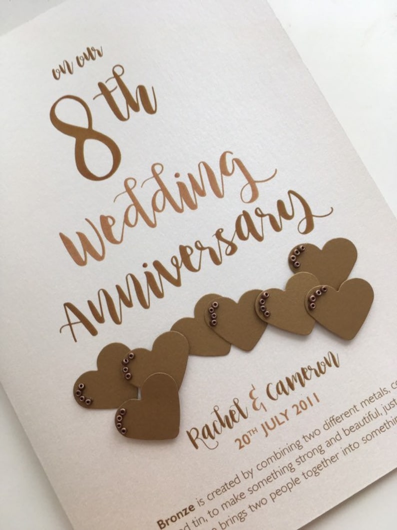 Bronze (8th) 8 Years Wedding Anniversary Card - Personalised With Names ...