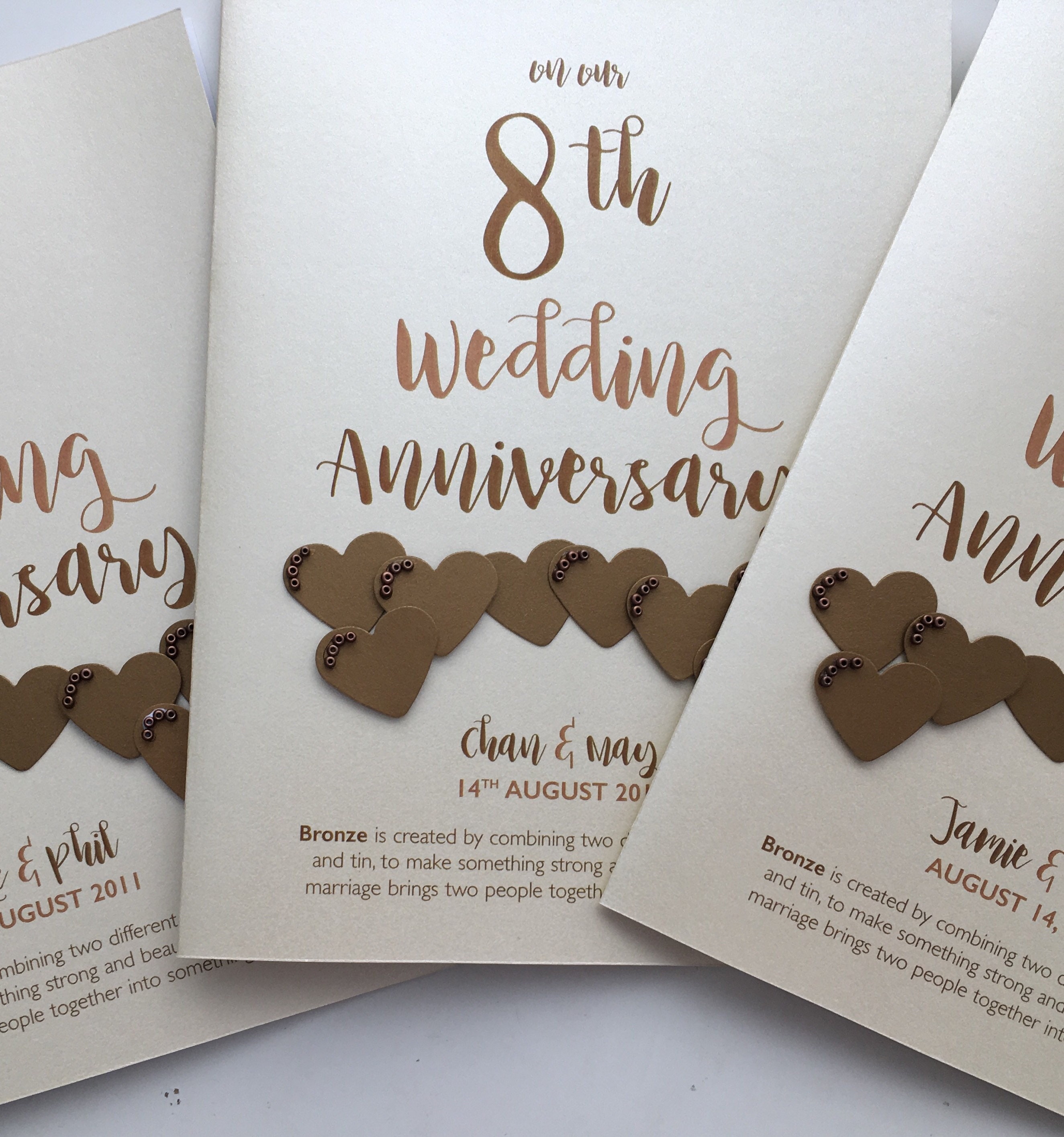 Bronze 8th 8 Years Wedding Anniversary Card Personalised - Etsy Australia