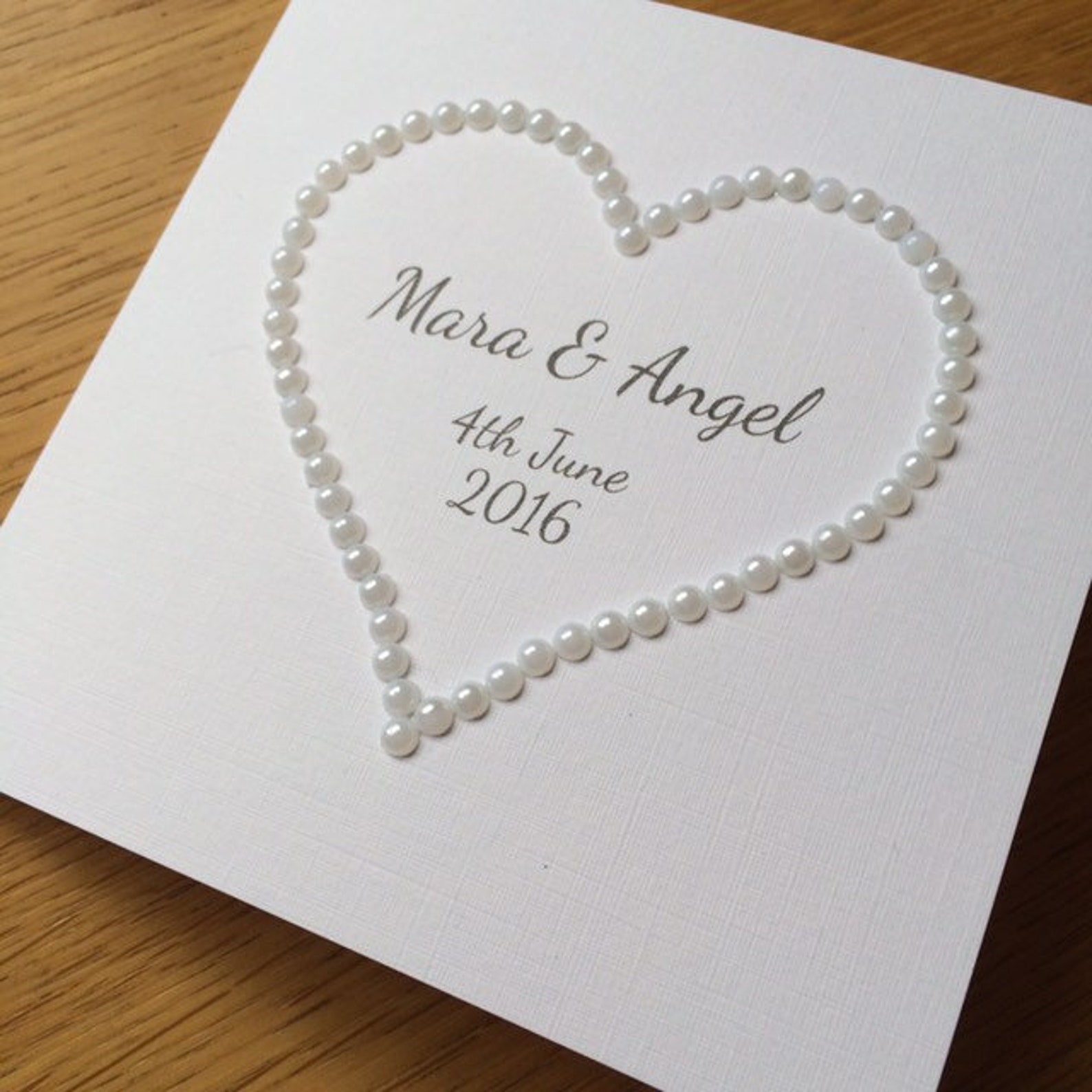 Wedding Congratulations Pearl Heart Personalised Card - Etsy