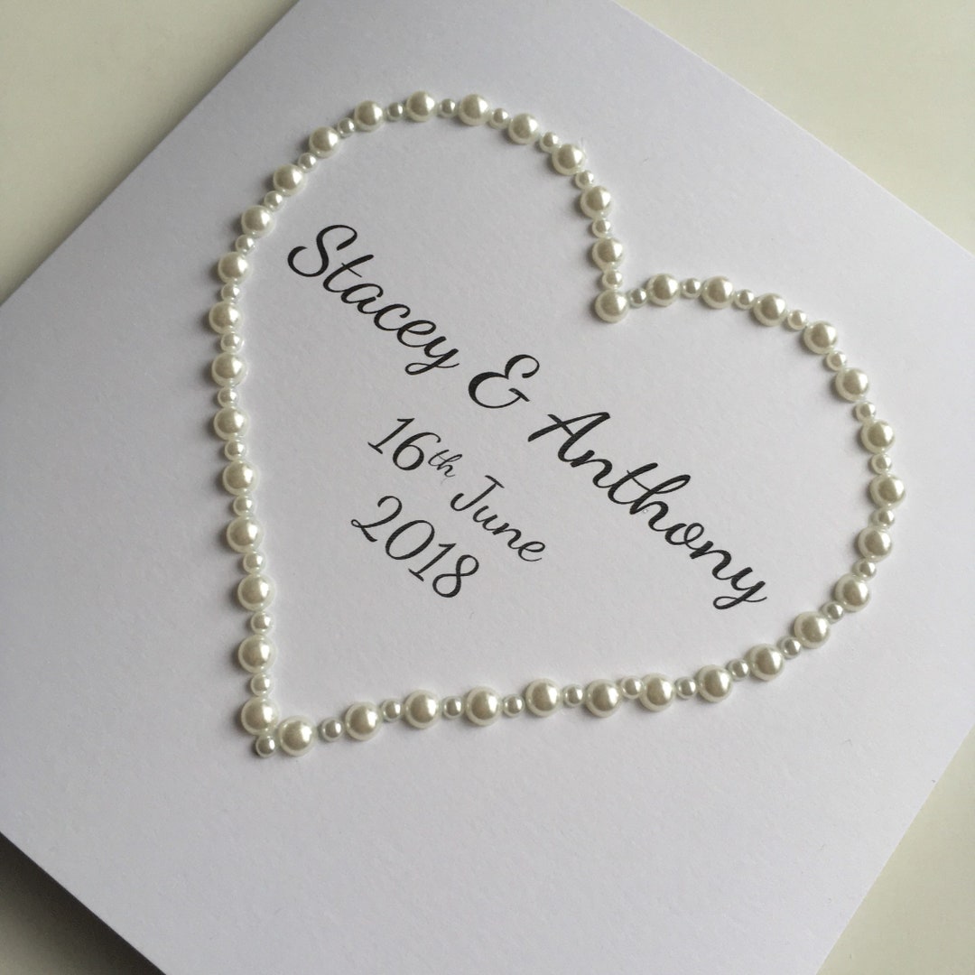 Wedding Congratulations Pearl Heart Personalised Card - Etsy