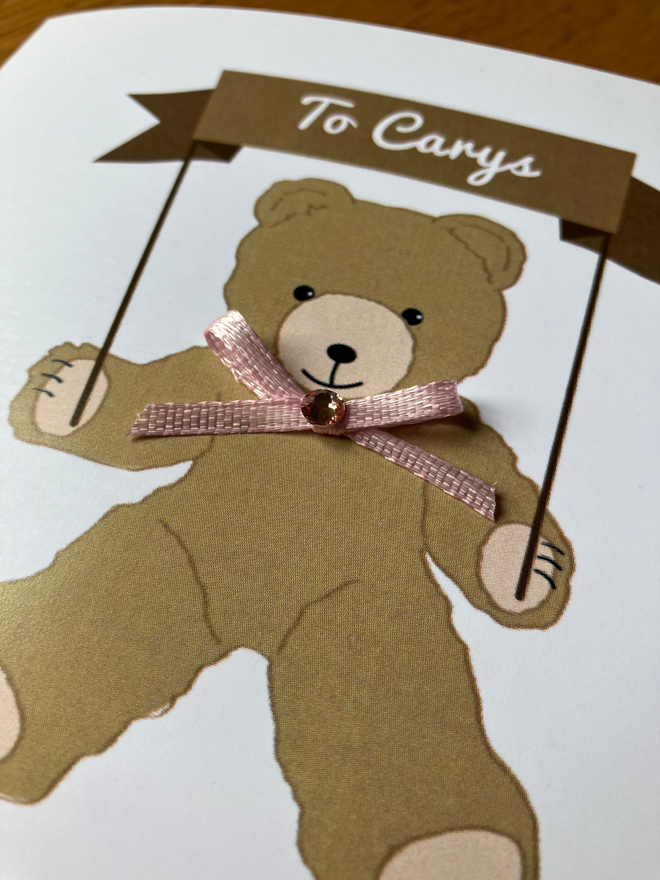 Baby Shower Teddy Bear Congratulations Card Personalised Name Pink or ...