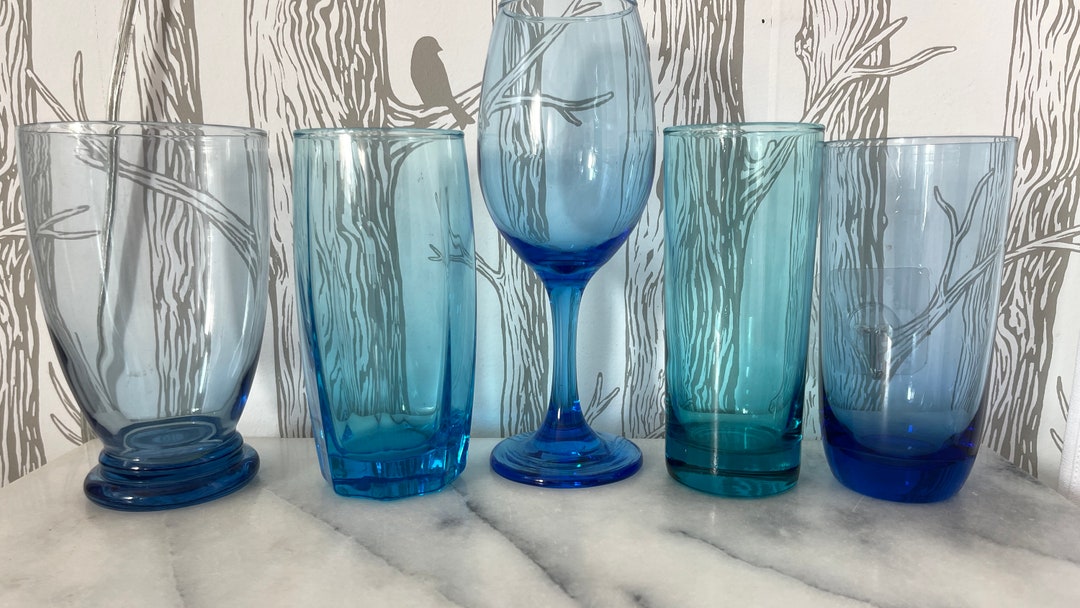 5 Vintage Just Blue Mismatch Mix Water Goblets Decor Boho Wine Glass ...