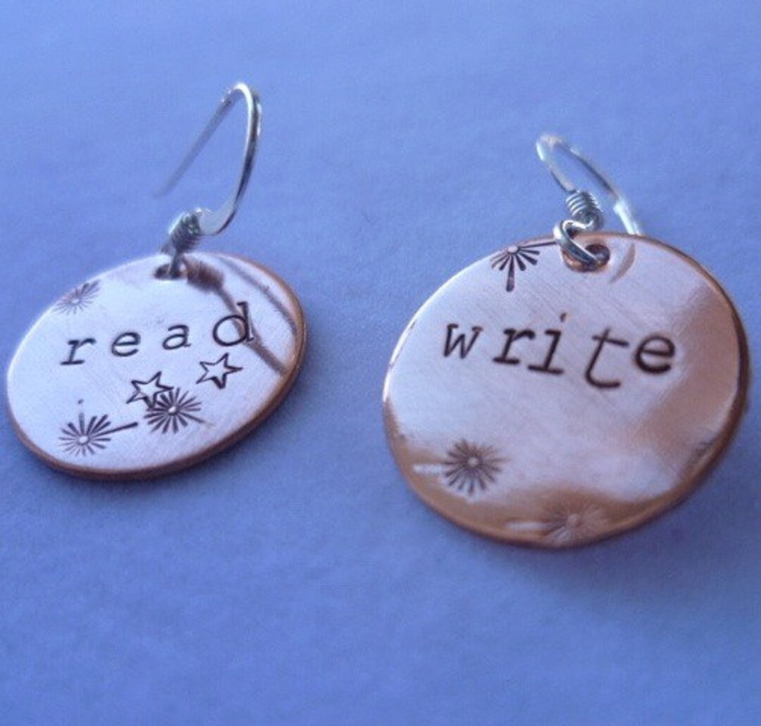 Copper Read/write Handstamped Personalized Earrings Copper. - Etsy