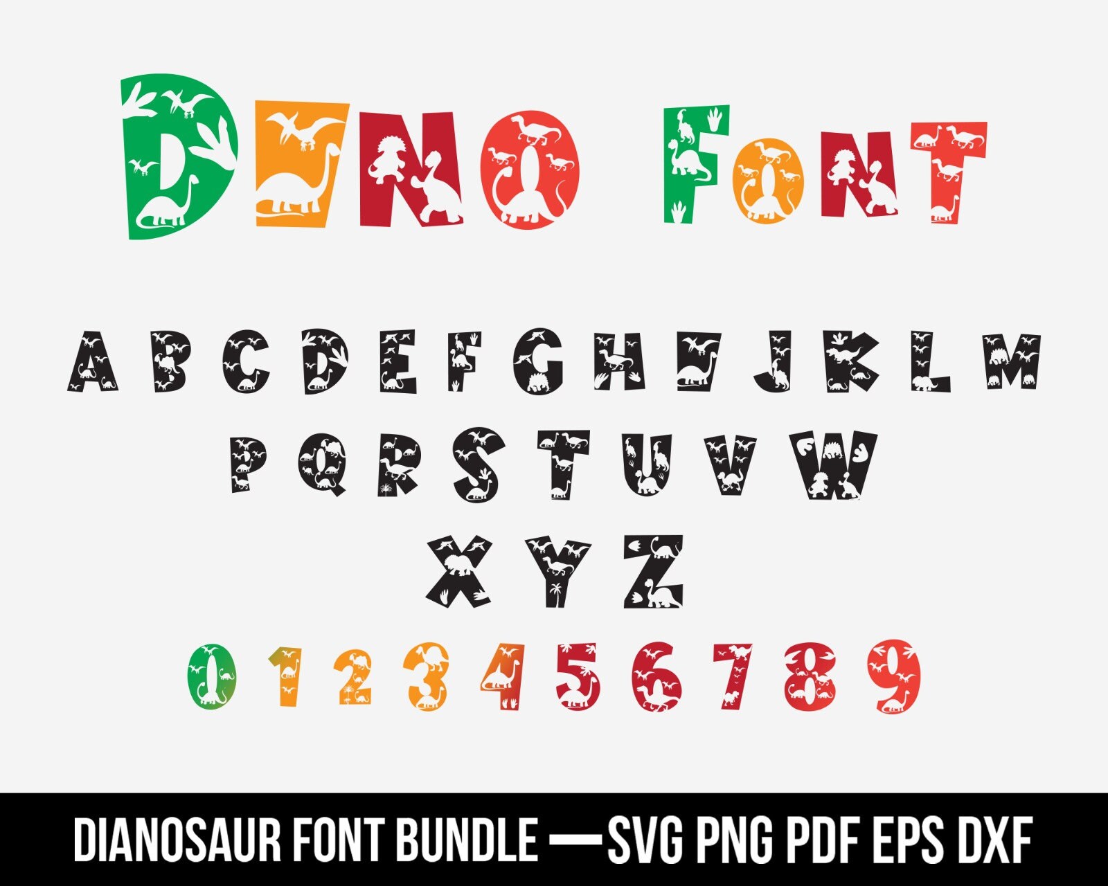 Dinosaur Alphabet SVG Bundle, Dinosaur Font SVG, Dinosaur Numbers SVG ...