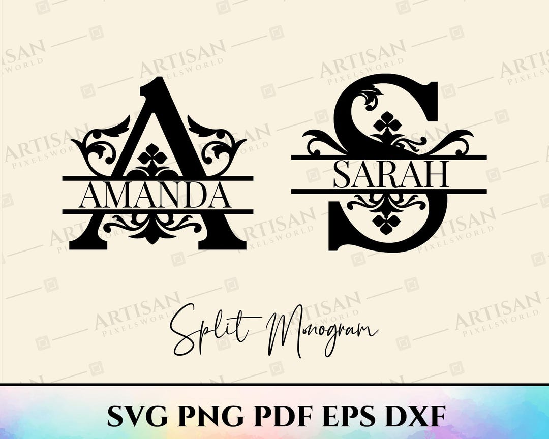 Split Monogram SVG, Floral Monogram SVG Bundle, Font Monogram SVG ...