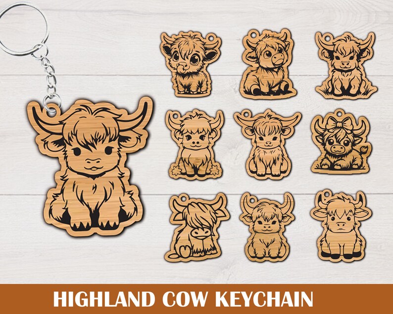 Cute Highland Cow Keychain Laser Cut SVG File, Highland Cow Key Chain ...