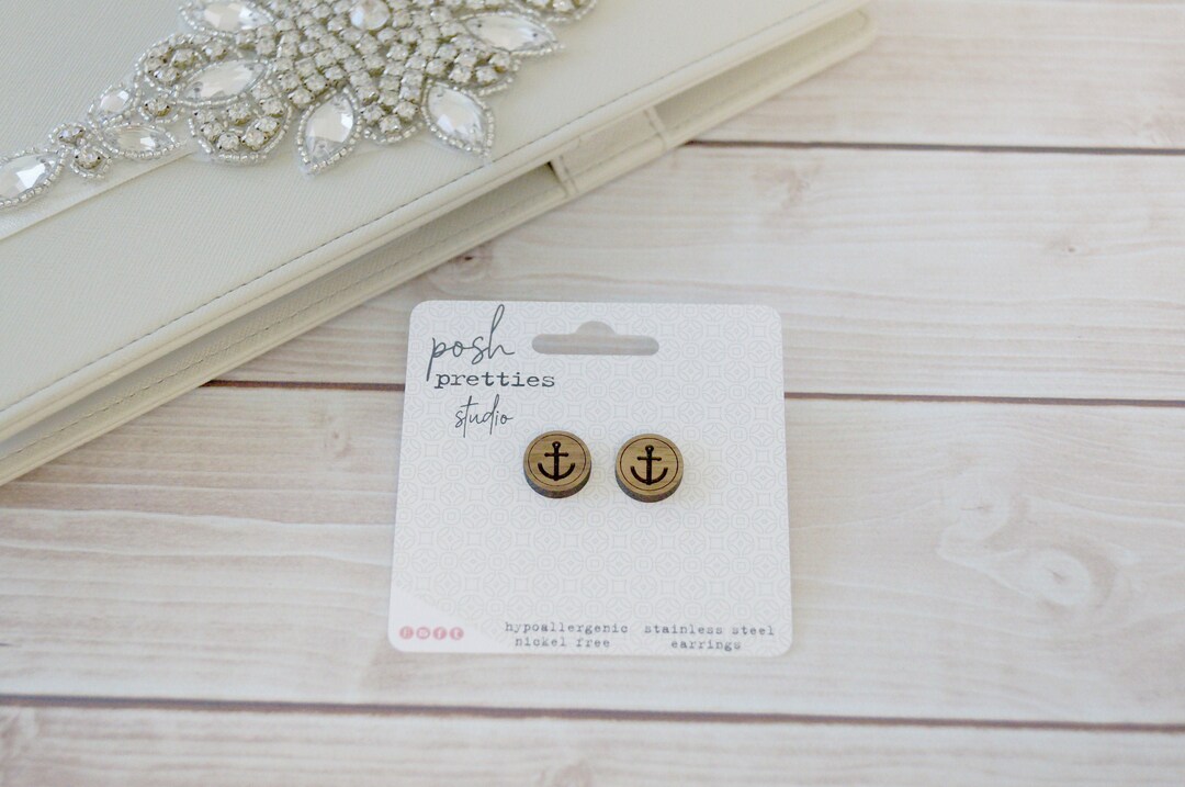 Anchor Earrings, Nautical Jewelry, Sailor Jewelry, Walnut Wood and ...
