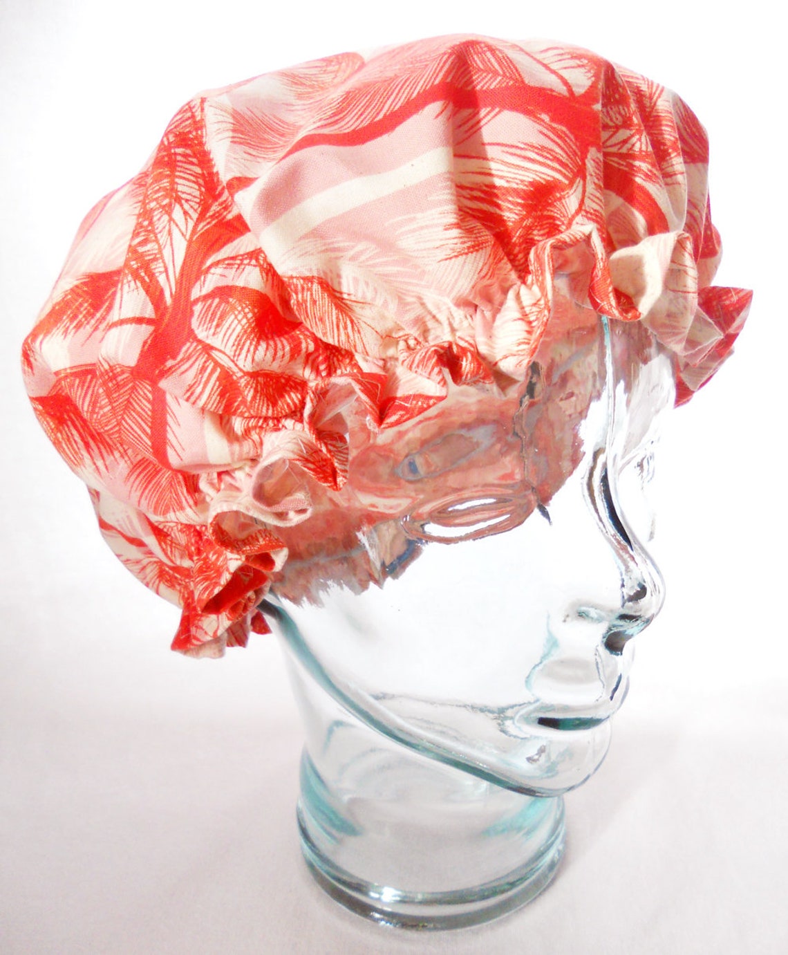 Retro Shower Cap Vintage Tropical Red Pink White Palm Tree | Etsy