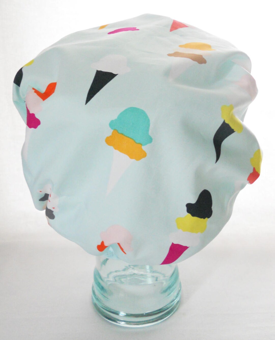 Retro Shower Cap - Light Blue Ice Cream Cone Sundae Dessert Sweet ...