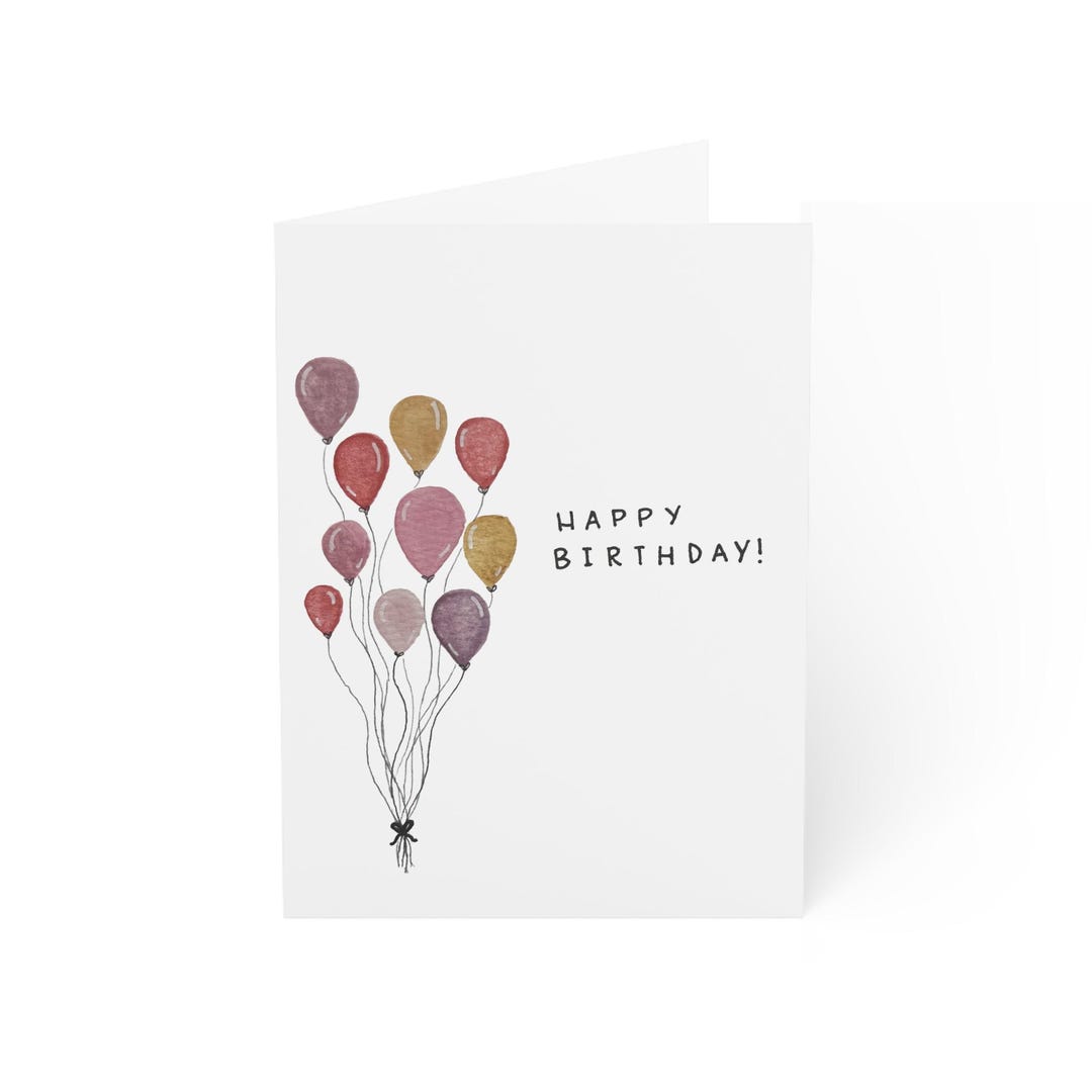 Balloon Bouquet HBD Watercolor Greeting Card Luuny & Co. - Etsy