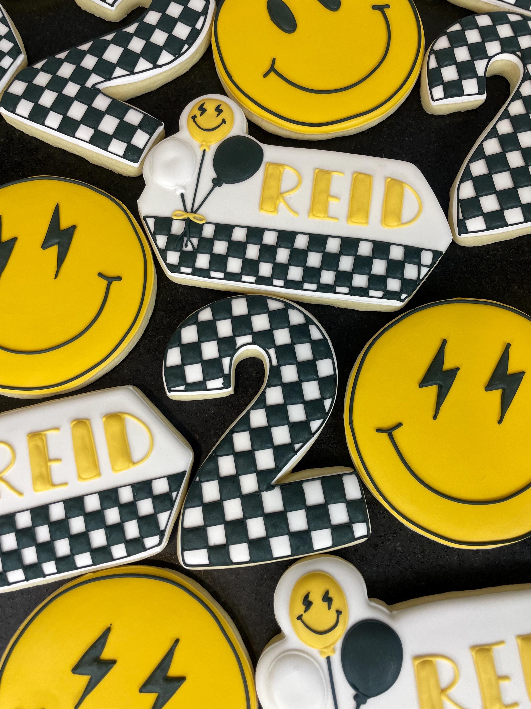 Checkered Smiley Face Flooded Cookies - Etsy