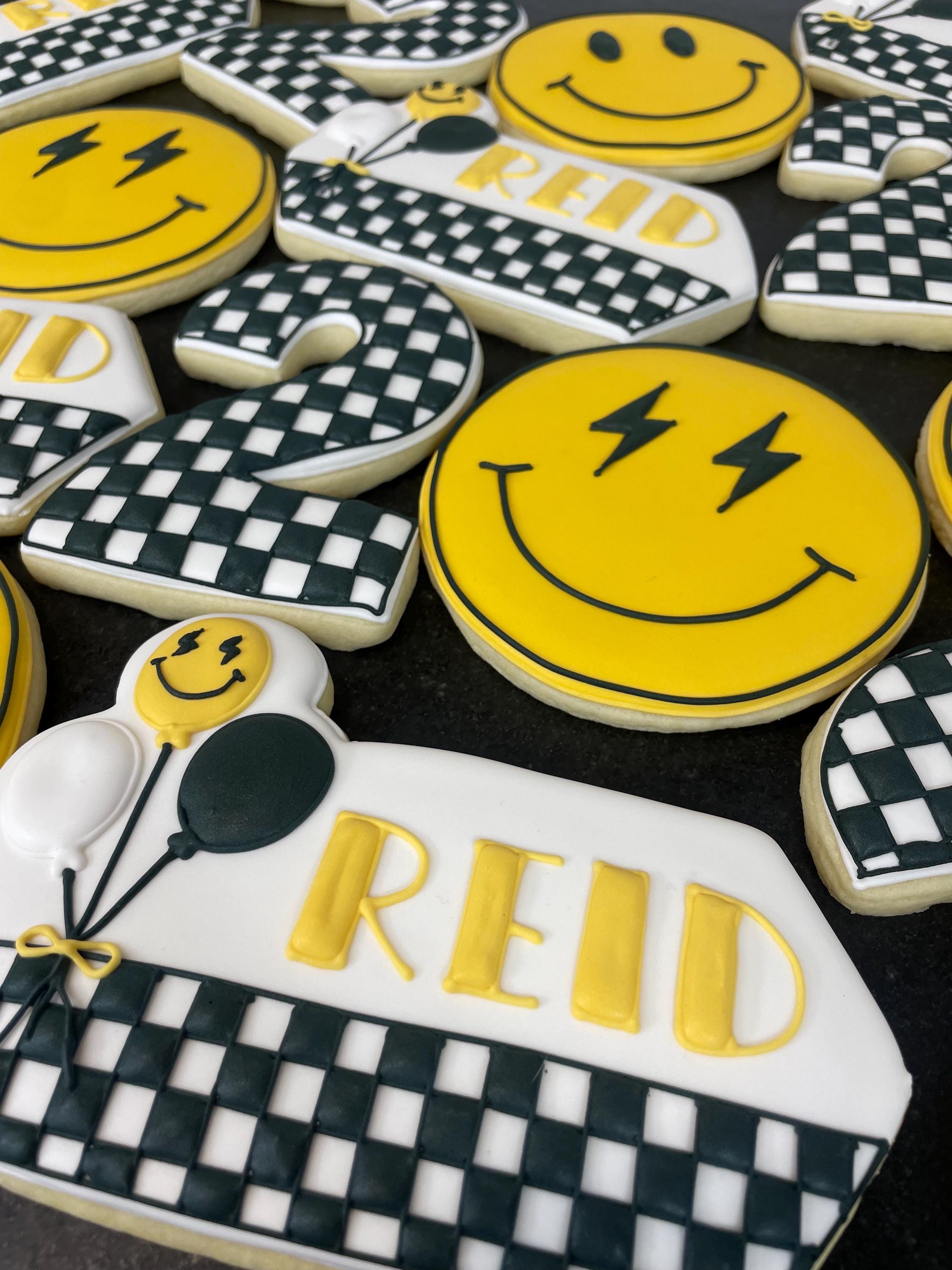 Checkered Smiley Face Flooded Cookies - Etsy