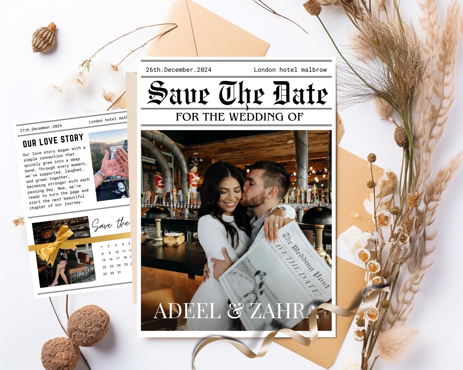 Save the Date Newspaper Design, Photo Template Save the Date, Newspaper ...