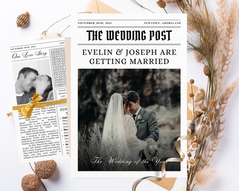 Wedding Minimalist Newspaper Template, Newspaper Template Wedding With ...