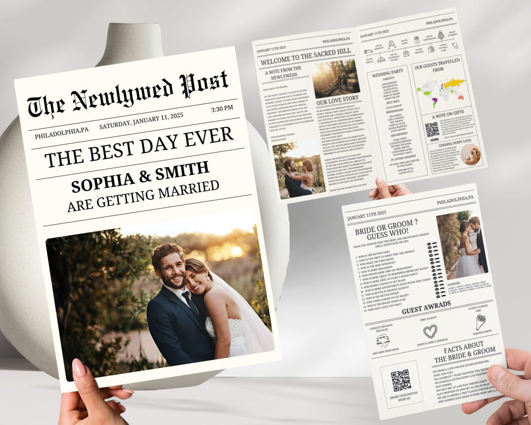 Wedding Minimalist Newspaper Template, Wedding Folded Template ...