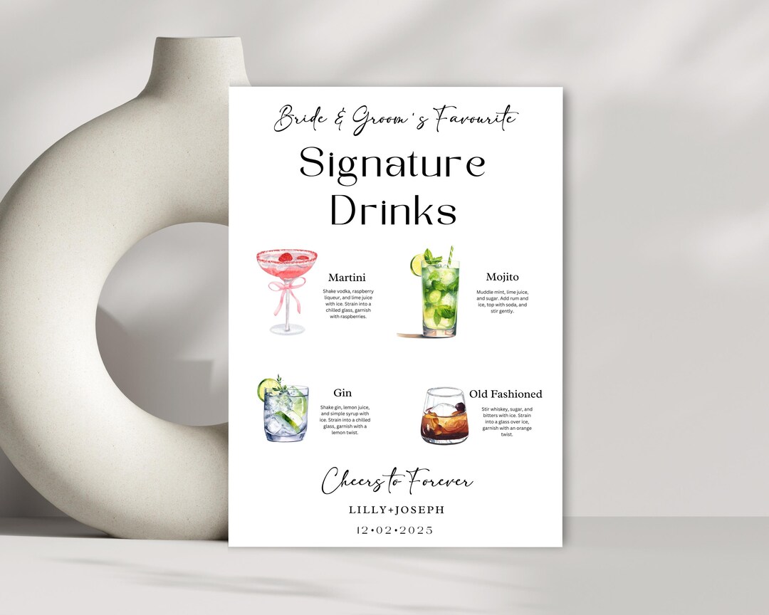 Drinks Sign Signature Template, Bar Menu Printable Wedding Party Sign ...
