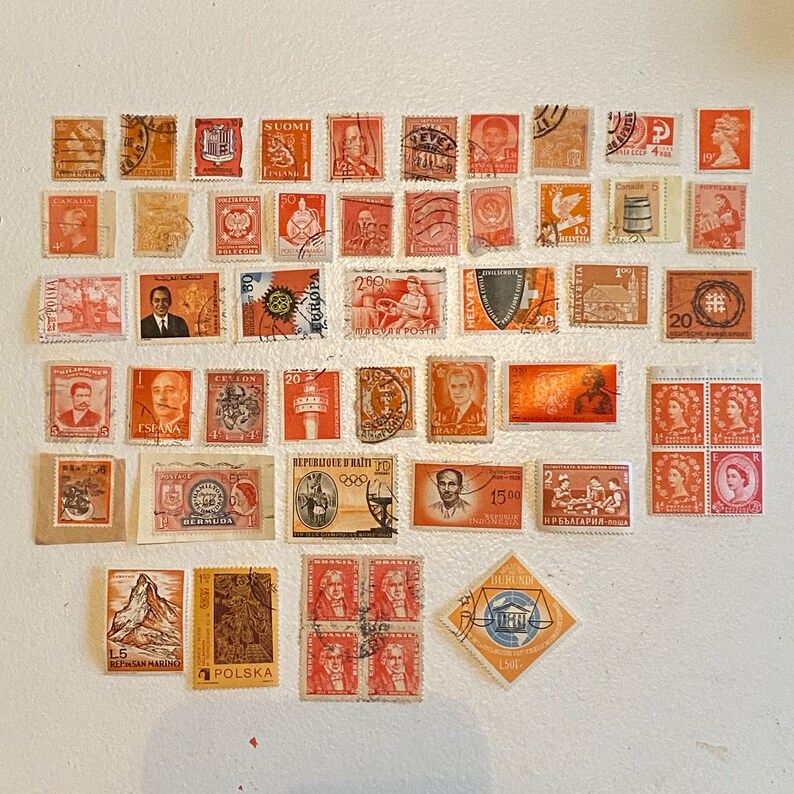 Vintage Postmarked Stamps. 50 Piece Orange - Etsy
