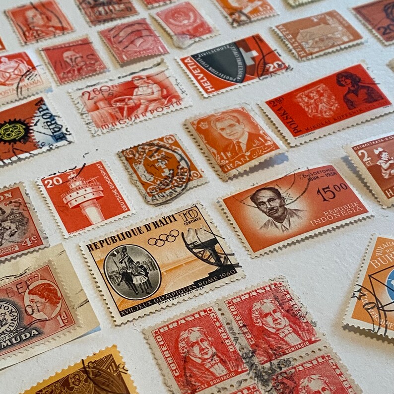Vintage Postmarked Stamps. 50 Piece Orange - Etsy