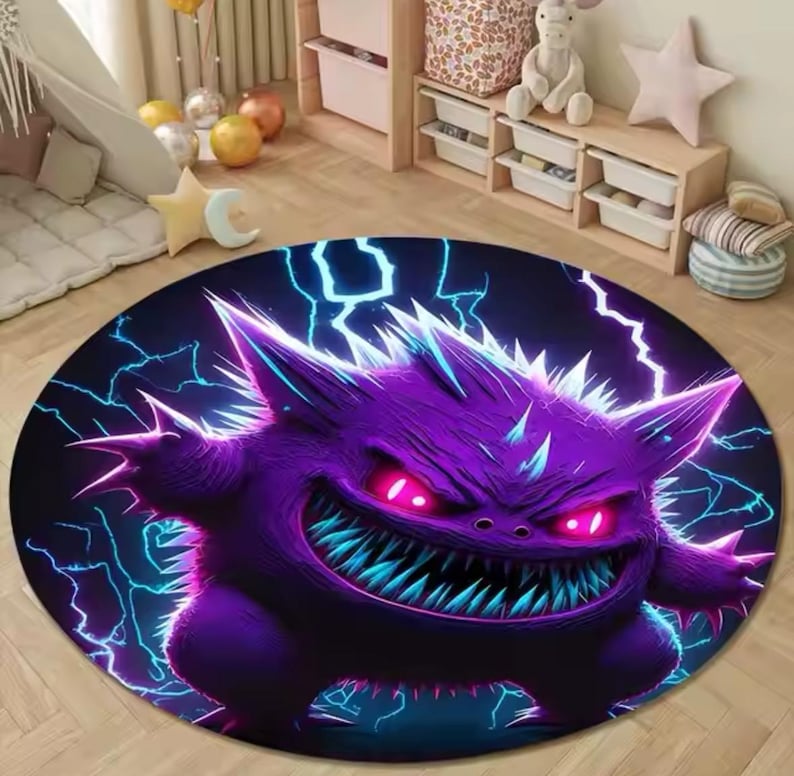 Pokemon Gengar Round Rugs for Bedroom Area Floor Mats for Kids Room ...