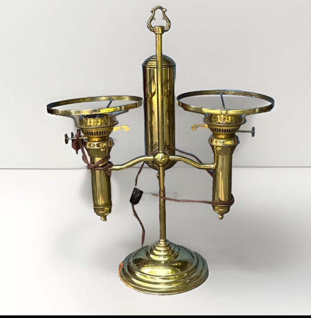Antique Vintage Brass Double Input Lamp With Dual Wick Made in England ...