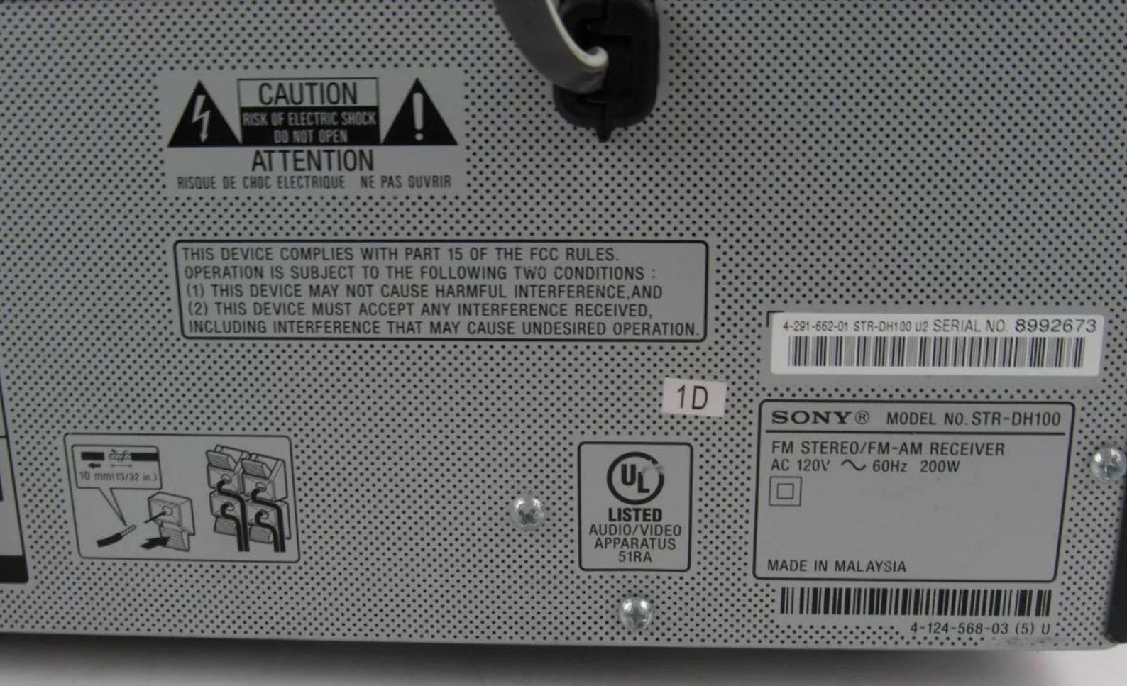 Sony STR-DH100 Receiver Hifi Stereo 2 Channel AM/FM Radio Works Top ...