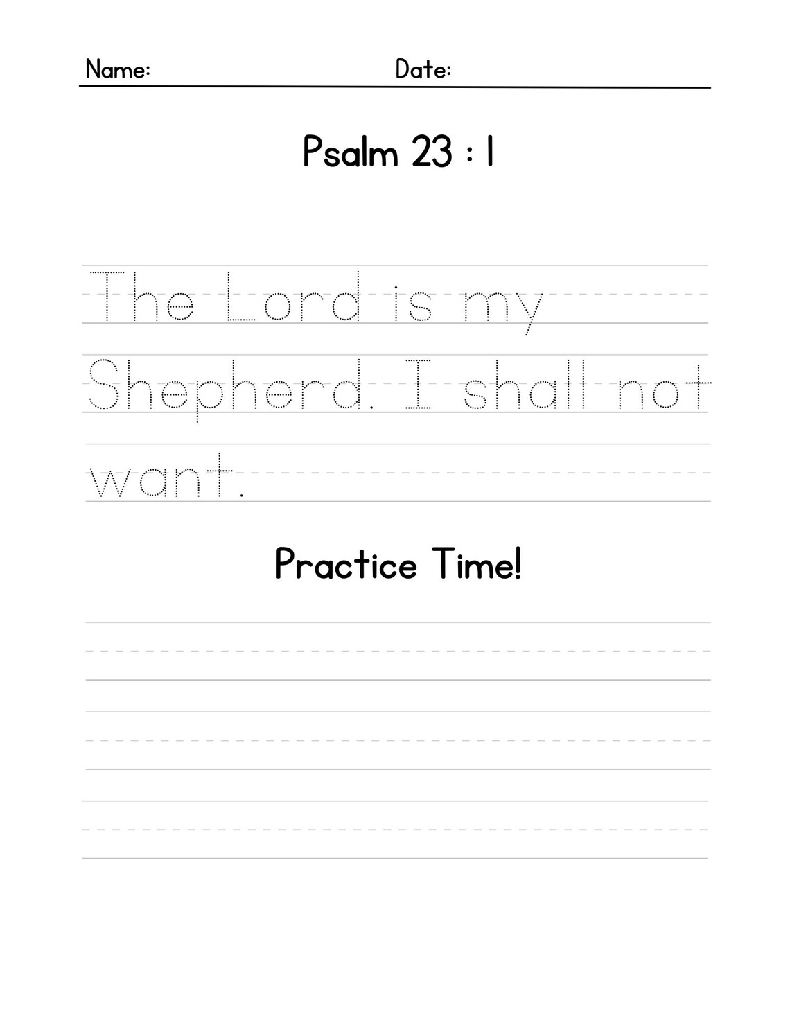 Psalm 23, Scripture Handwriting Practice, Printable Worksheets, Kids ...