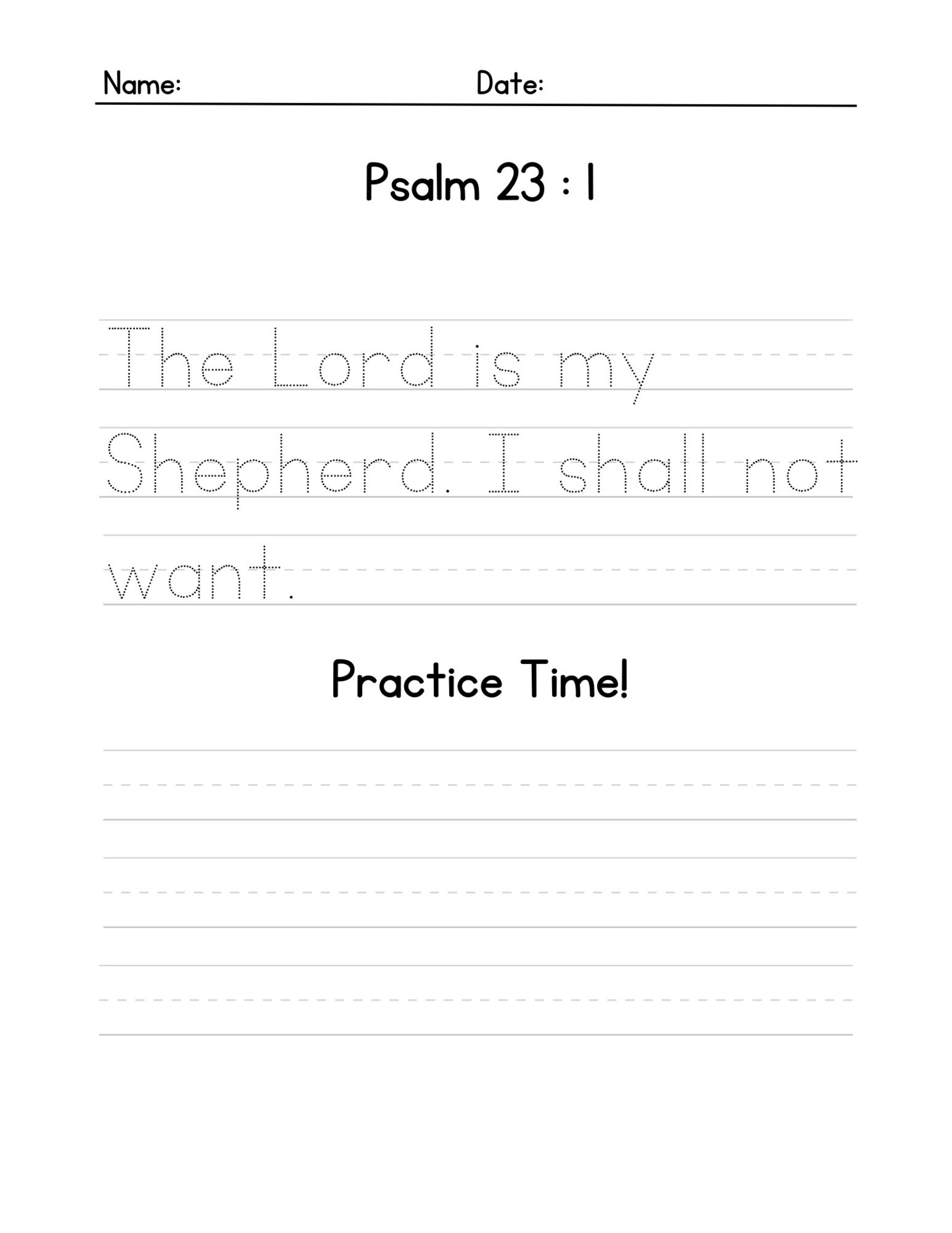 Psalm 23, Scripture Handwriting Practice, Printable Worksheets, Kids ...