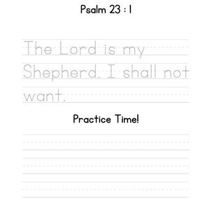 Psalm 23, Scripture Handwriting Practice, Printable Worksheets, Kids ...