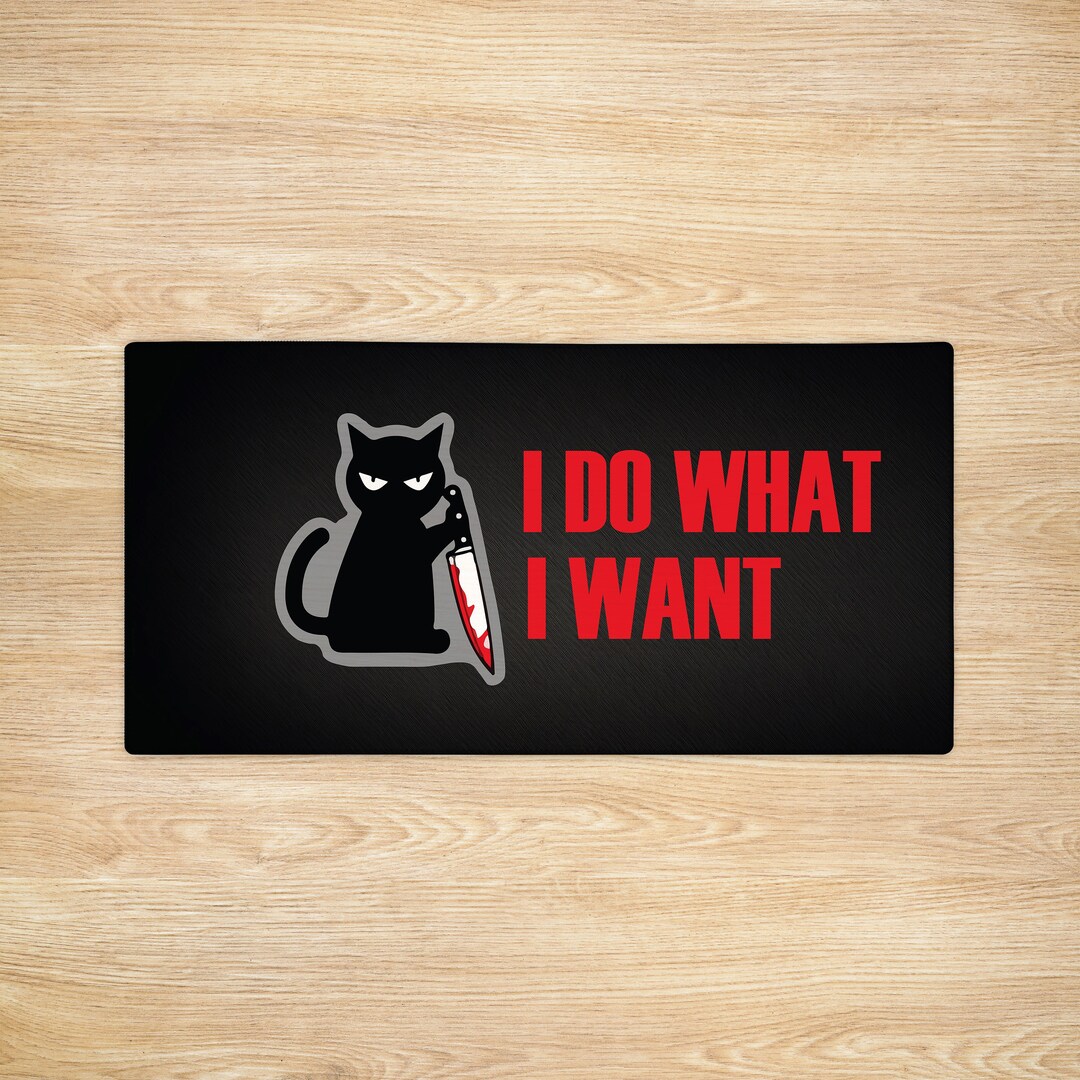 Dangerous Black Cat Mat, Funny Cat Red Text Placemat, Cute Washable ...