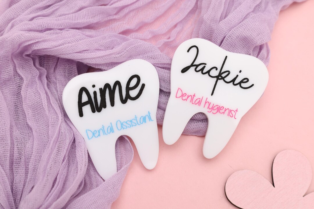 Custom Tooth Name Tag, Dental Team Gift, Personalized Acrylic Badge Tag ...