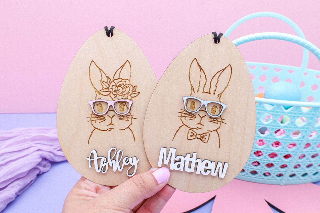 Spring Bunny Name Tag, Wooden Personalized Easter Name Plate, Easter ...