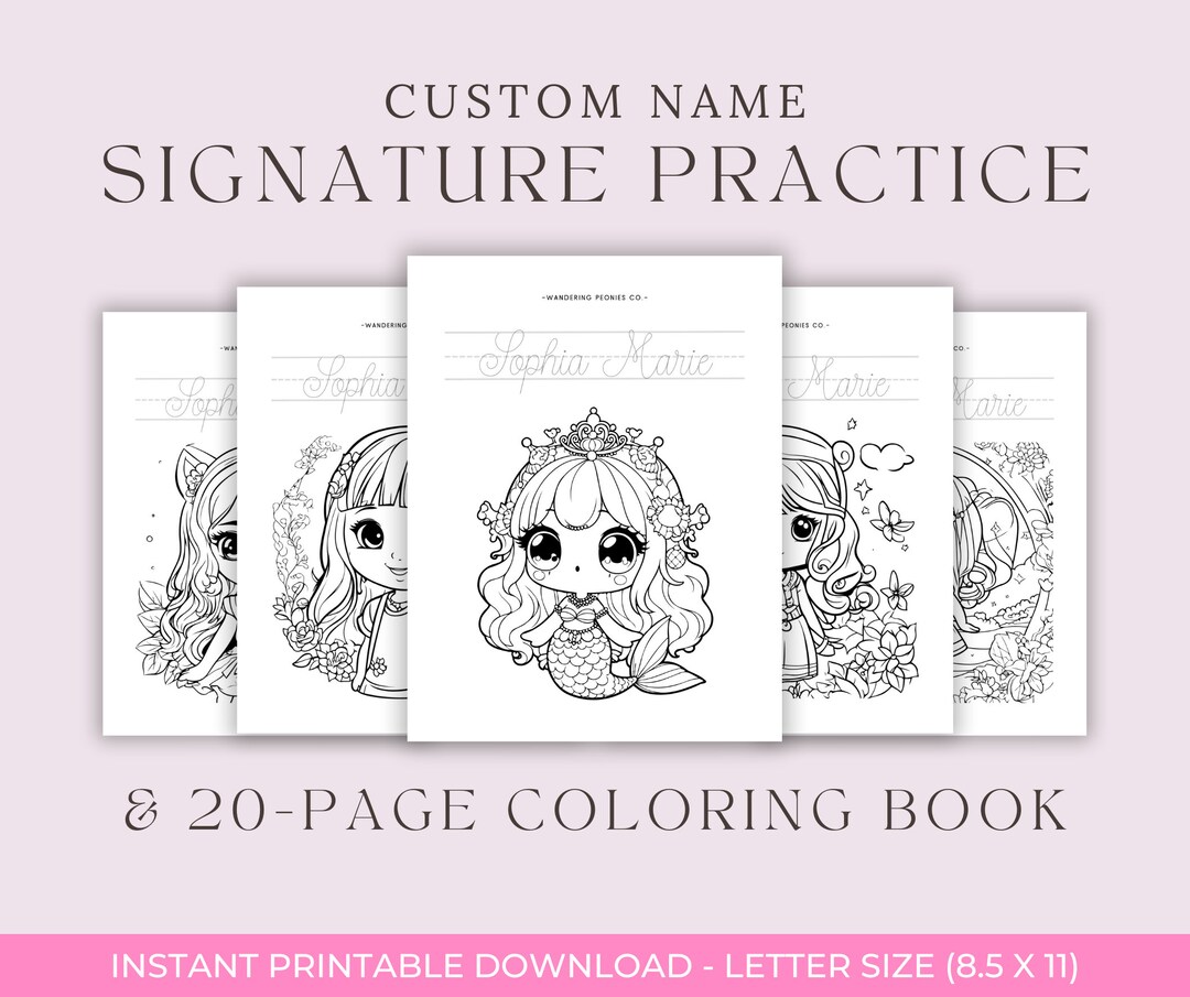 Custom Signature Cursive Name Practice and Coloring Pages 20 Pages - Etsy