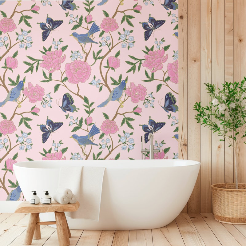 Pink Toile Wallpaper - Etsy