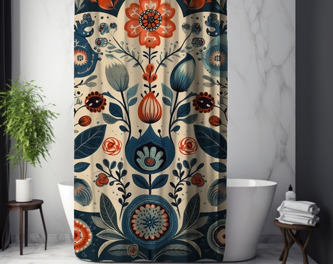 Elegant Scandinavian Folk Art Shower Curtain - Nordic Designs for a ...