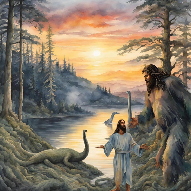 Unique Digital Download Jesus With Bigfoot and Loch Ness Monster Art ...