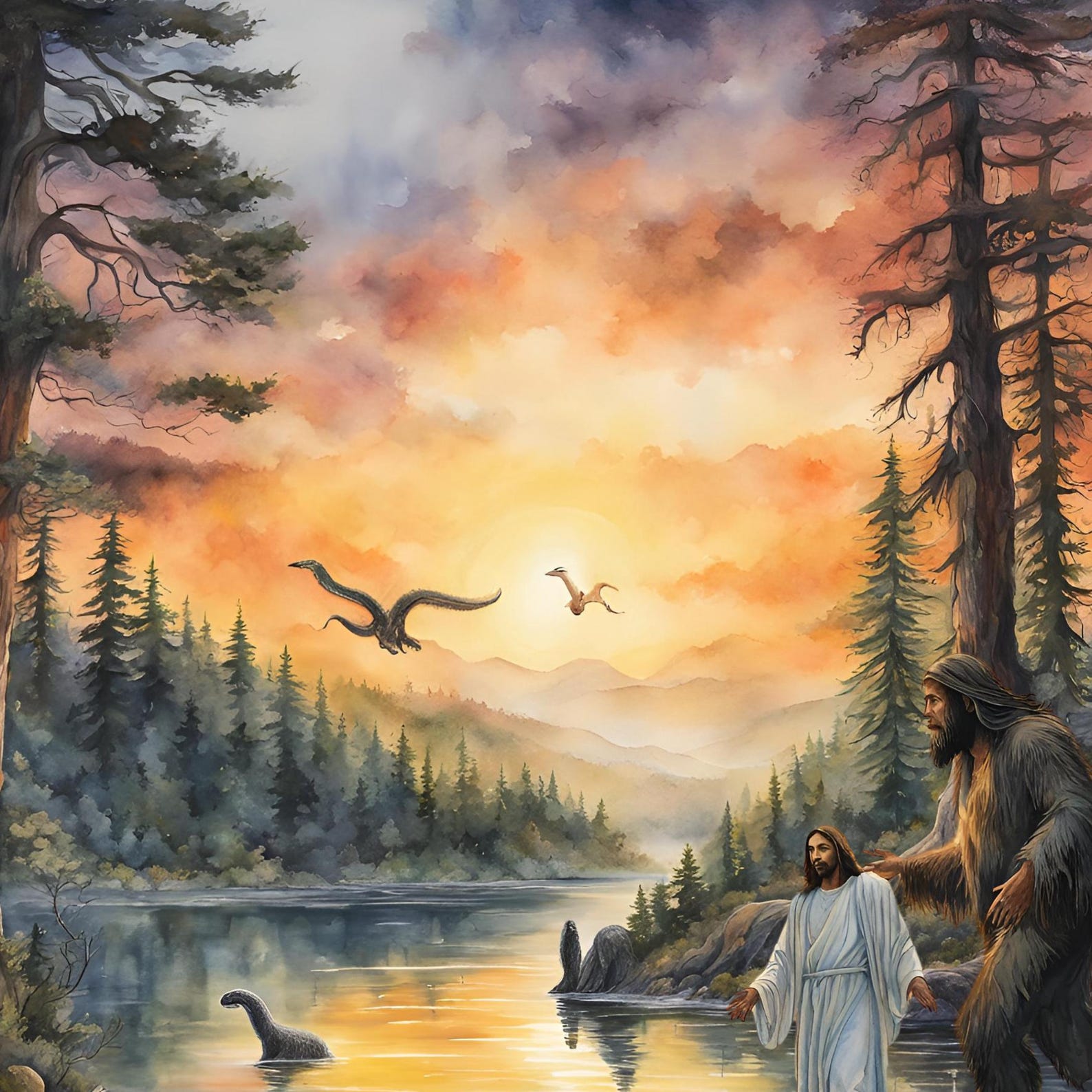 Unique Digital Download Jesus With Bigfoot and Loch Ness Monster Art ...