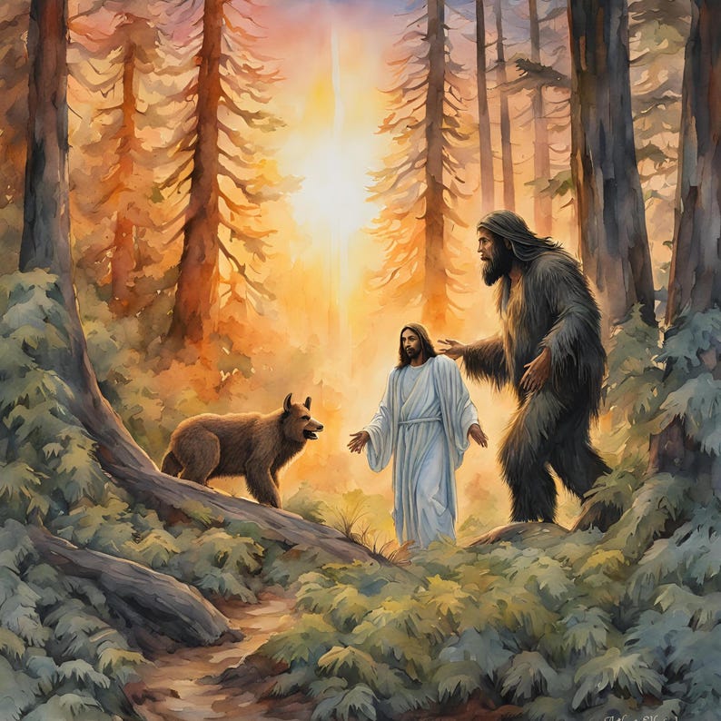 Unique Digital Download Jesus With Bigfoot and Loch Ness Monster Art ...