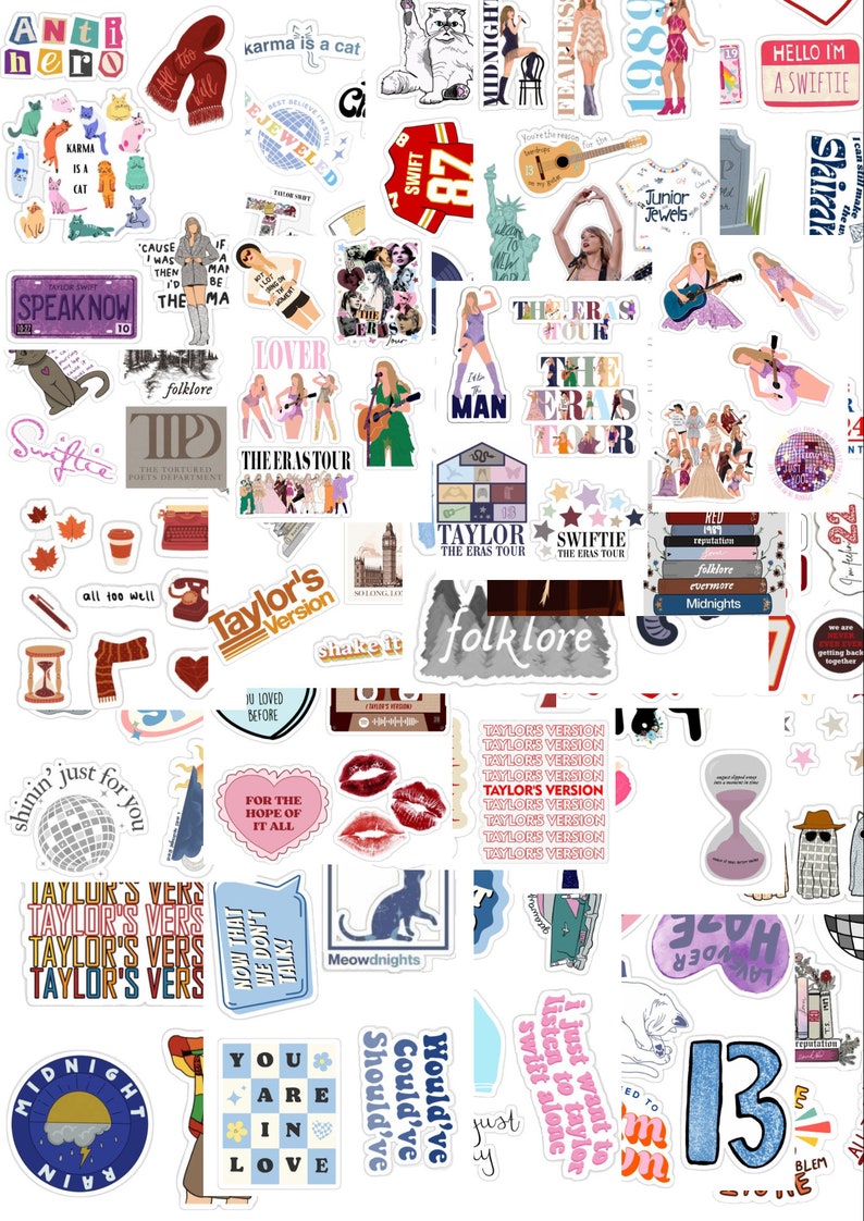 Taylor Swift Sticker Assortment 250 Pcs, Stickers, Digital, Printable ...